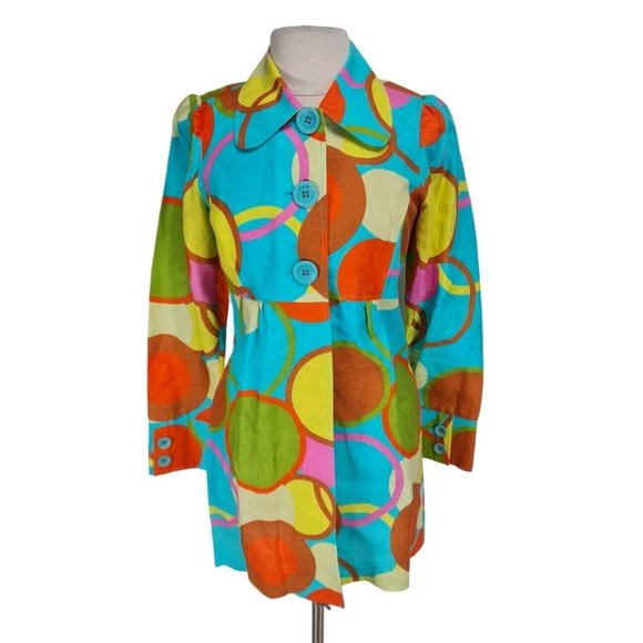 3 Sisters | Dresses | 3 Sisters Women Size S Retro Bright Print Hobo Hip Blazer Jacket 0 Linen ...
